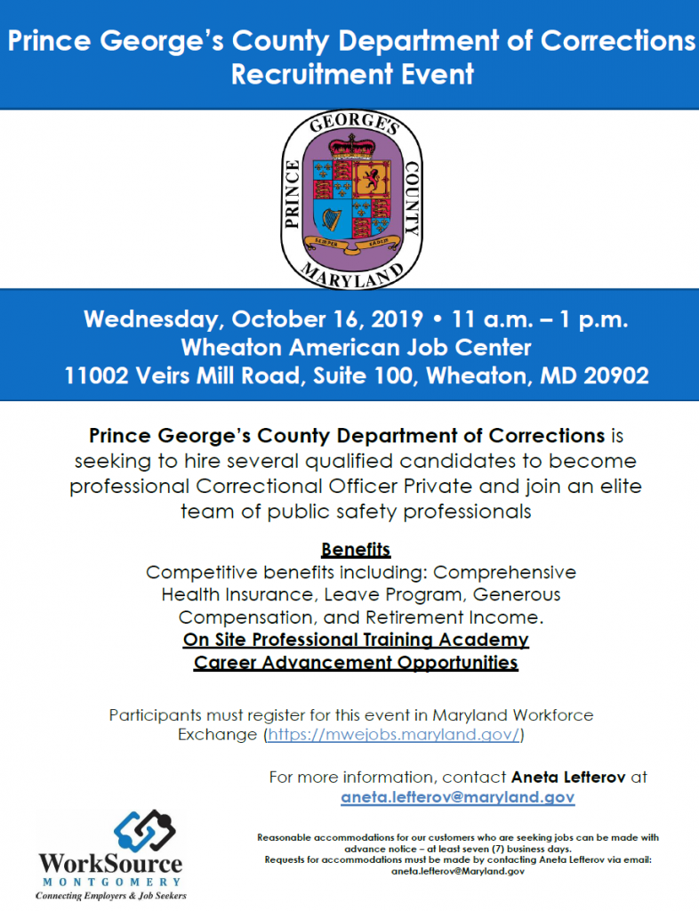 Prince George's County Dept of Corrections Hiring Event